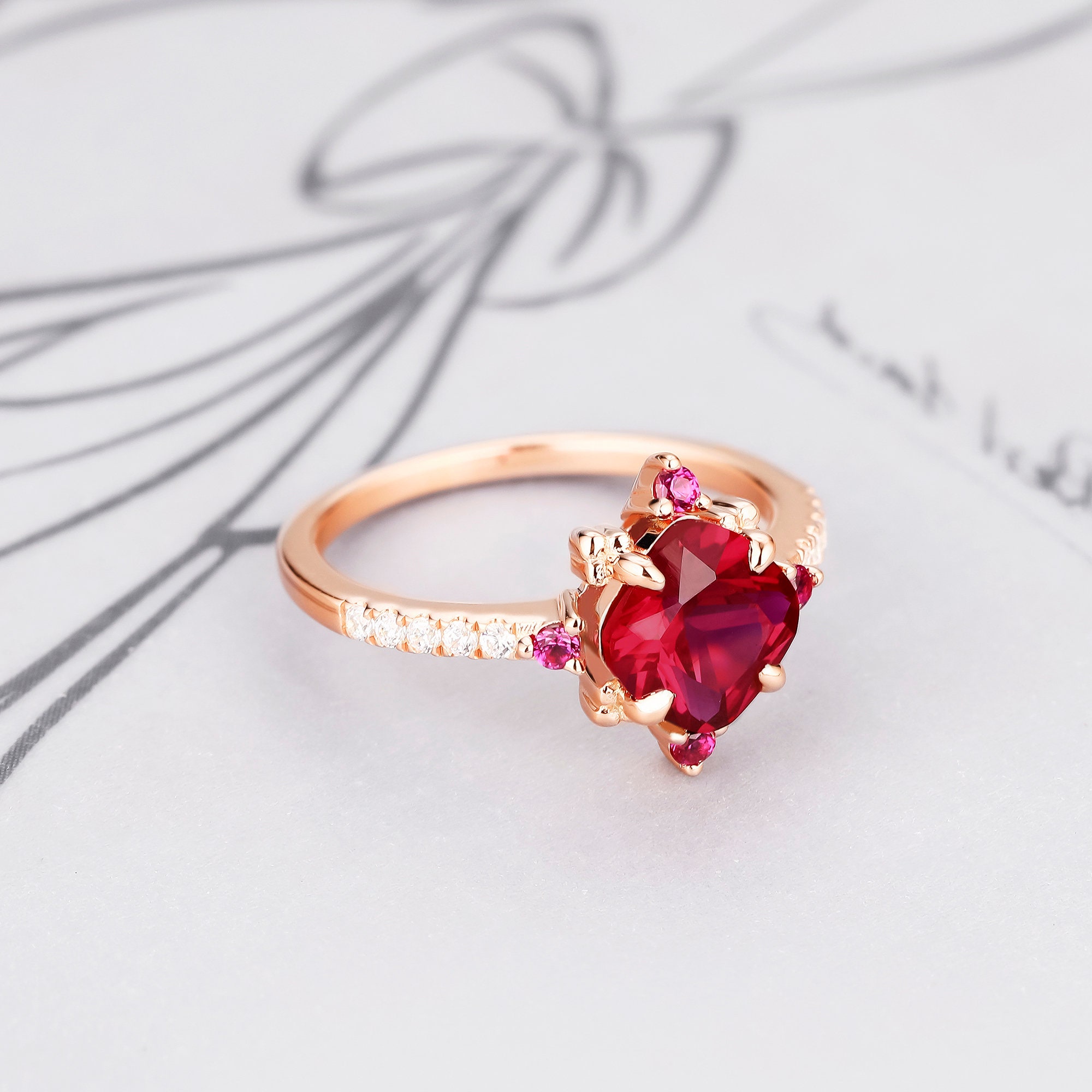 Cushion Cut Ruby Red Gemstone K Solid Gold Ring for Women - Etsy