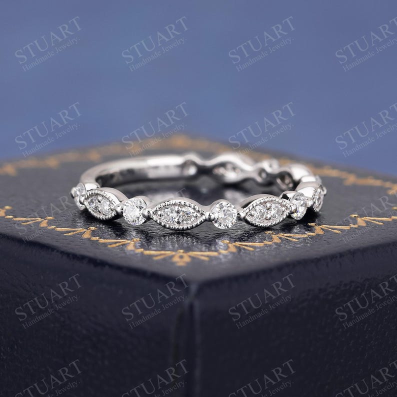 CVD Lab Grown Diamond 18K White Gold Half Eternity Band Wedding Band ...