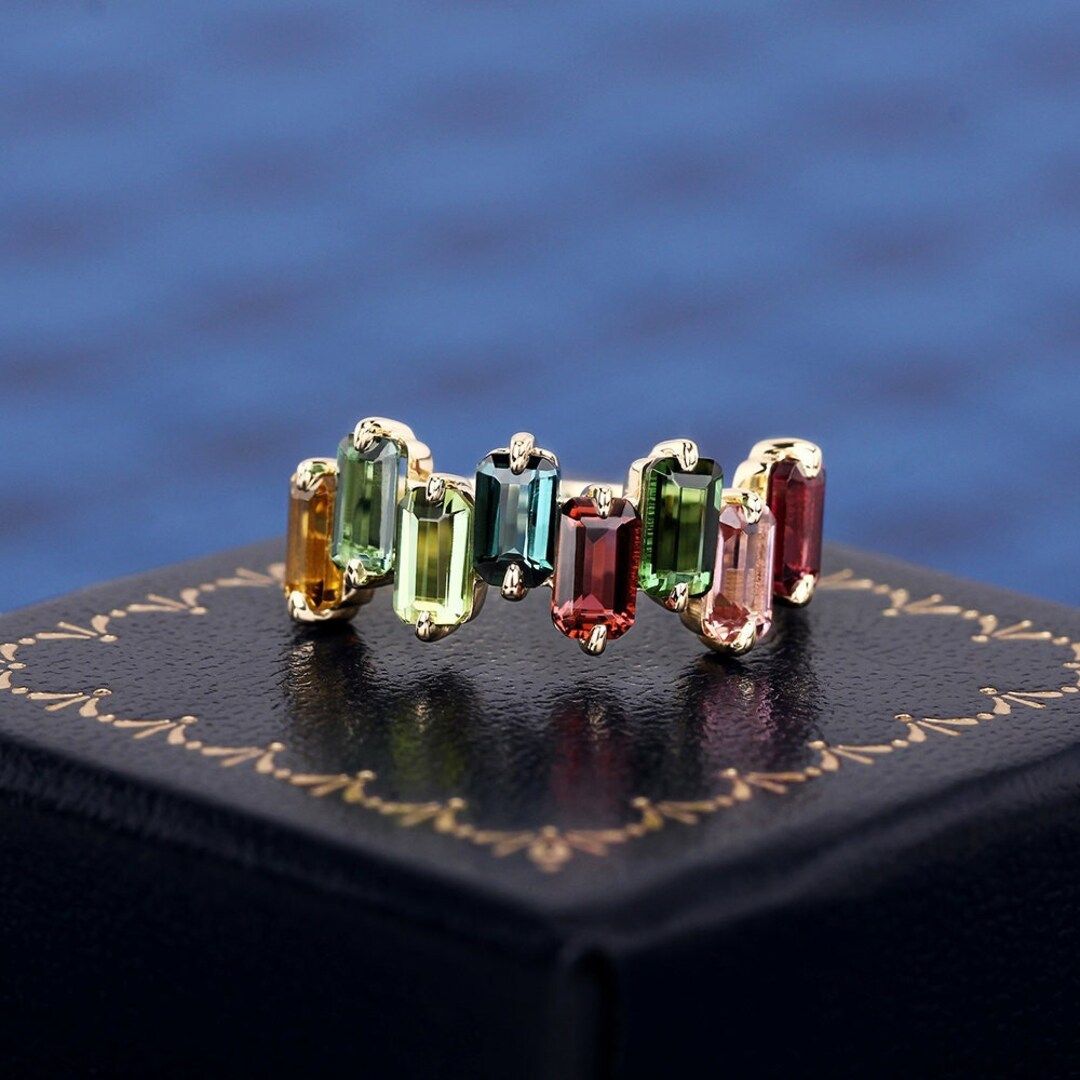 Anillo de turmalina natural emerald cut Anillo de oro sólido para ...