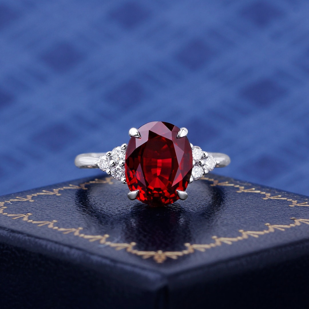 3.0CT Oval Cut Lab Created Ruby K Solid Gold Ring for Women Bridal ...