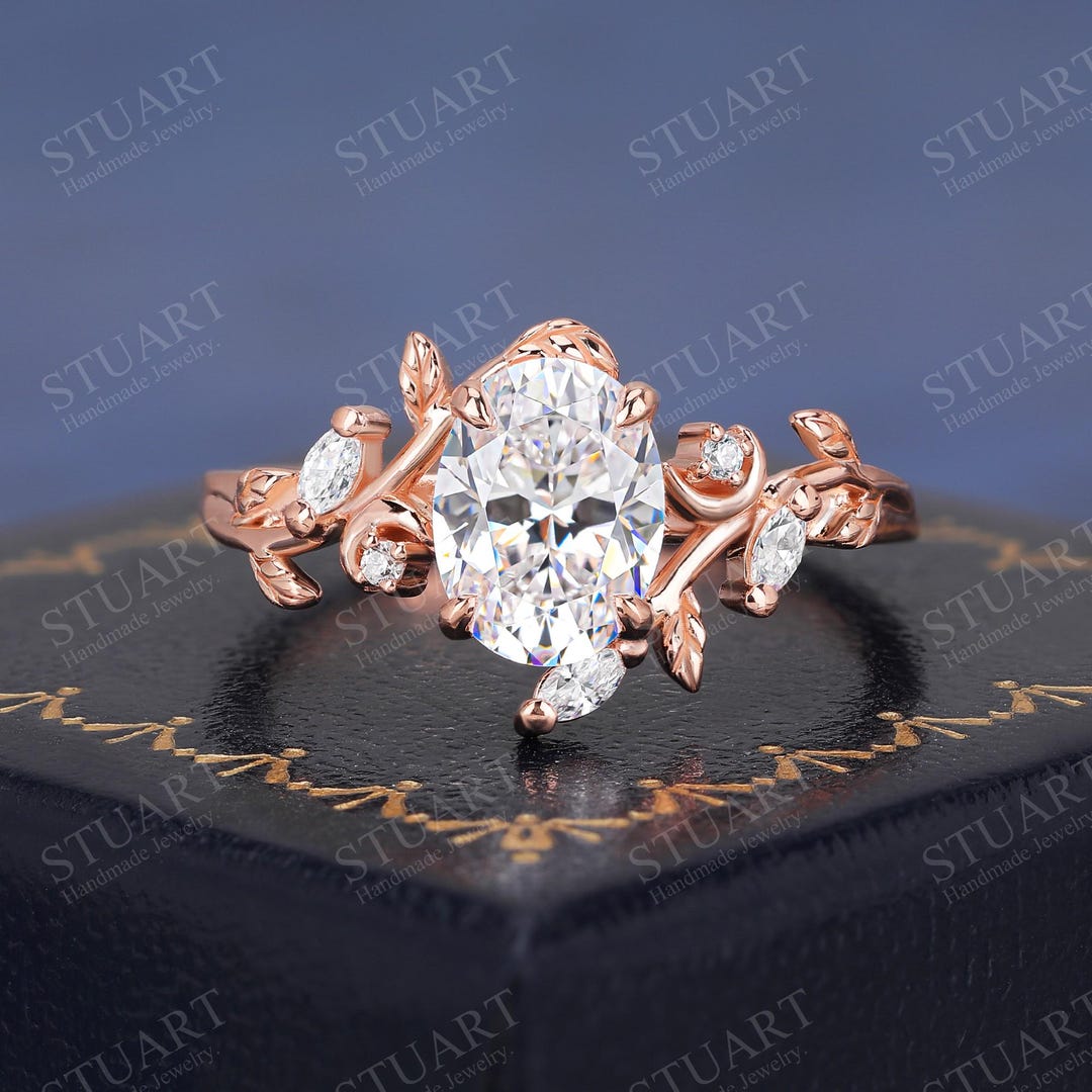 Leaf Ring 18K Rose Gold Moissanite Ring for Women Ring Oval Cut ...