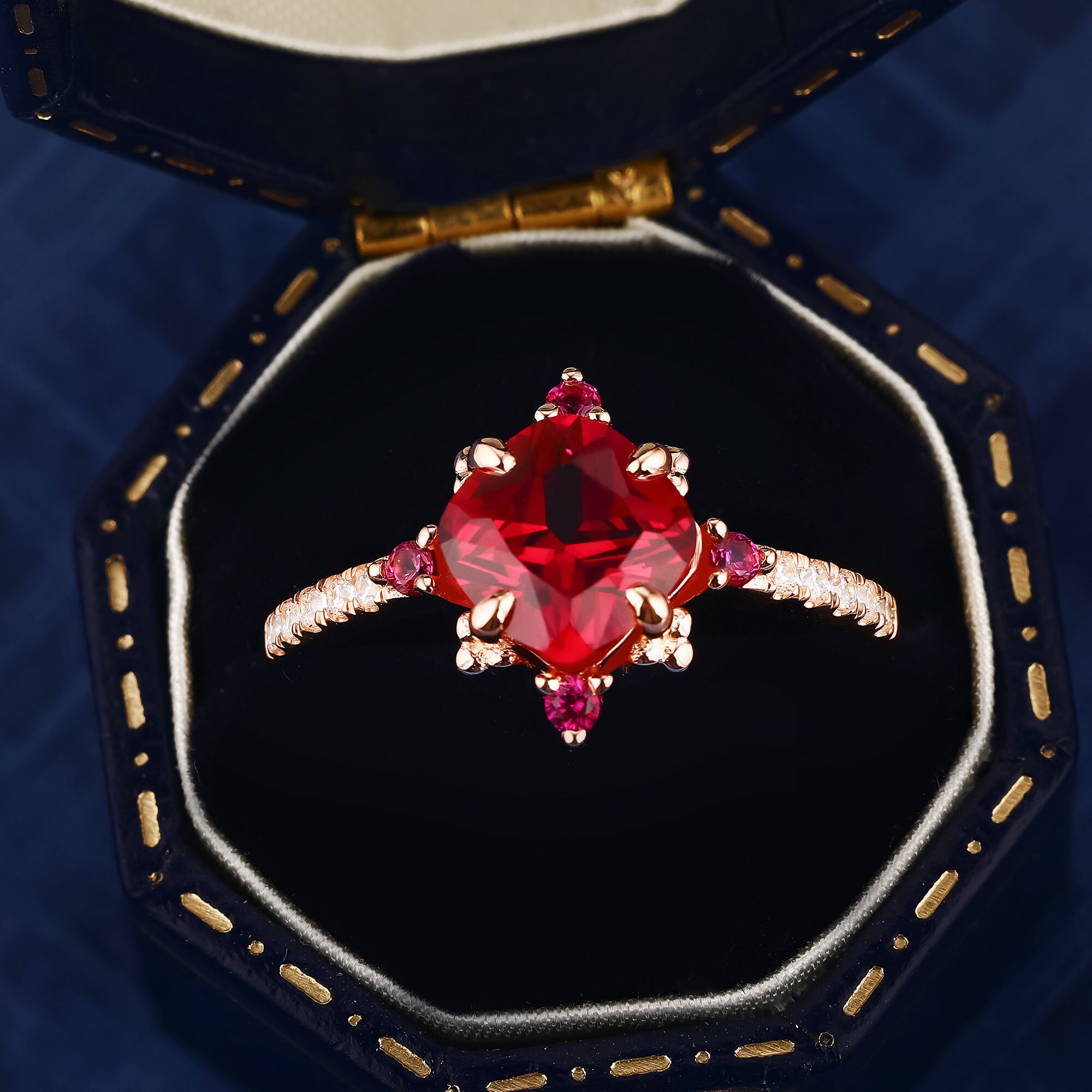 Cushion Cut Ruby Red Gemstone K Solid Gold Ring for Women Engagement ...
