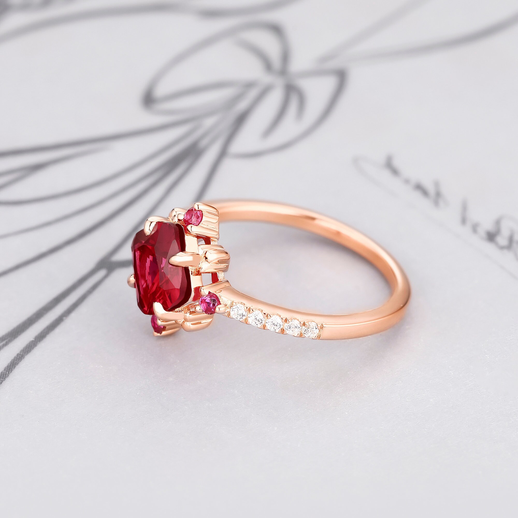 Cushion Cut Ruby Red Gemstone K Solid Gold Ring for Women Engagement ...