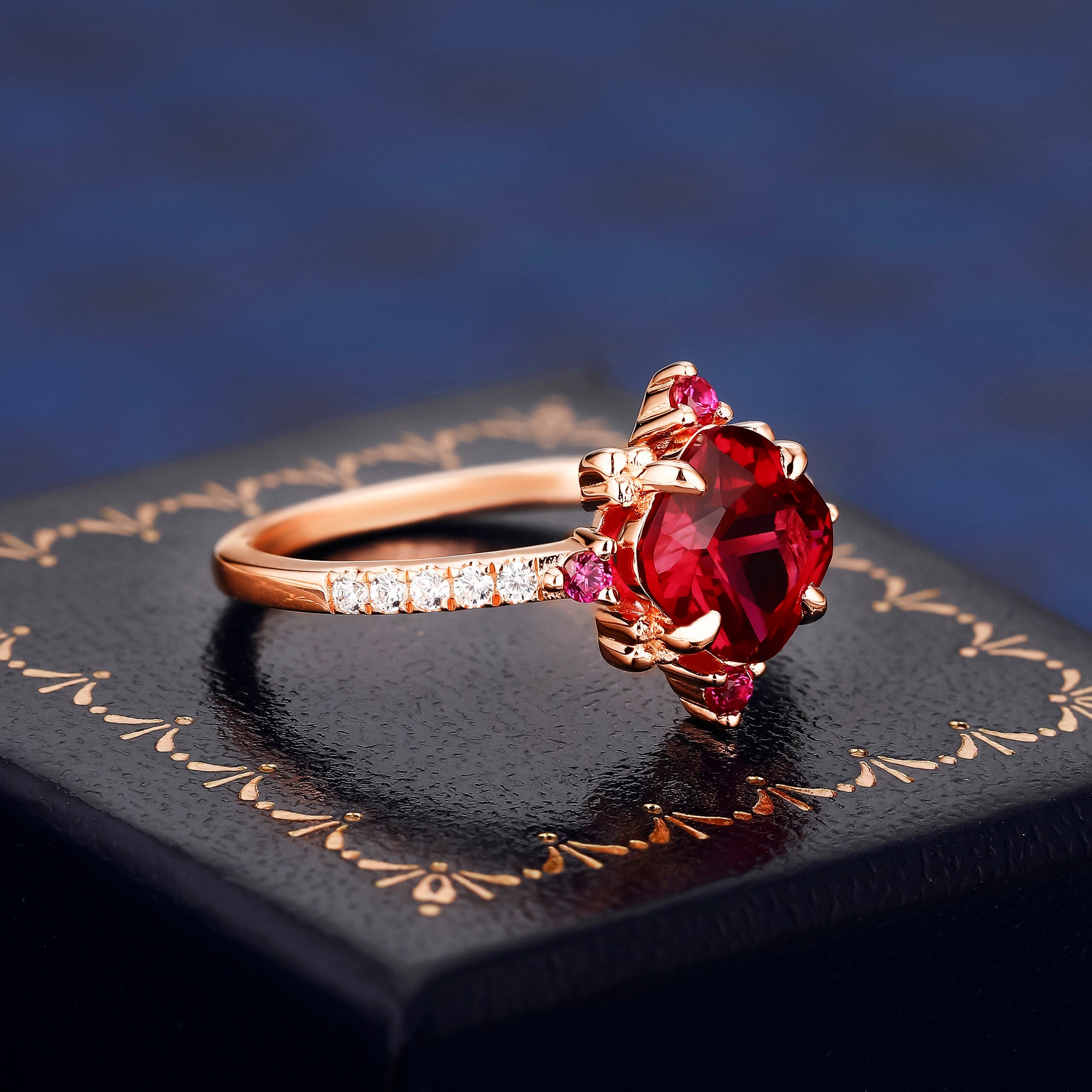 Cushion Cut Ruby Red Gemstone K Solid Gold Ring for Women Engagement ...