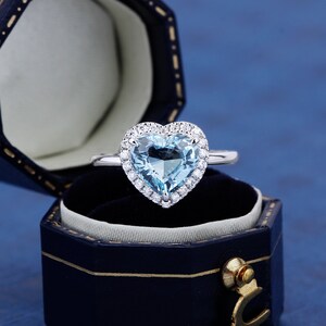 Heart Shape Natural Aquamarine K Solid Gold Ring Engagement Ring ...