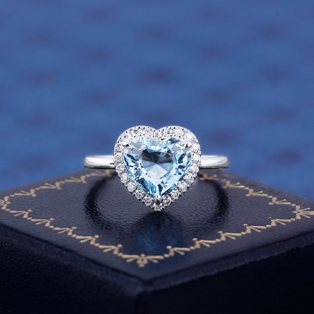 Heart Shape Natural Aquamarine K Solid Gold Ring Engagement Ring ...