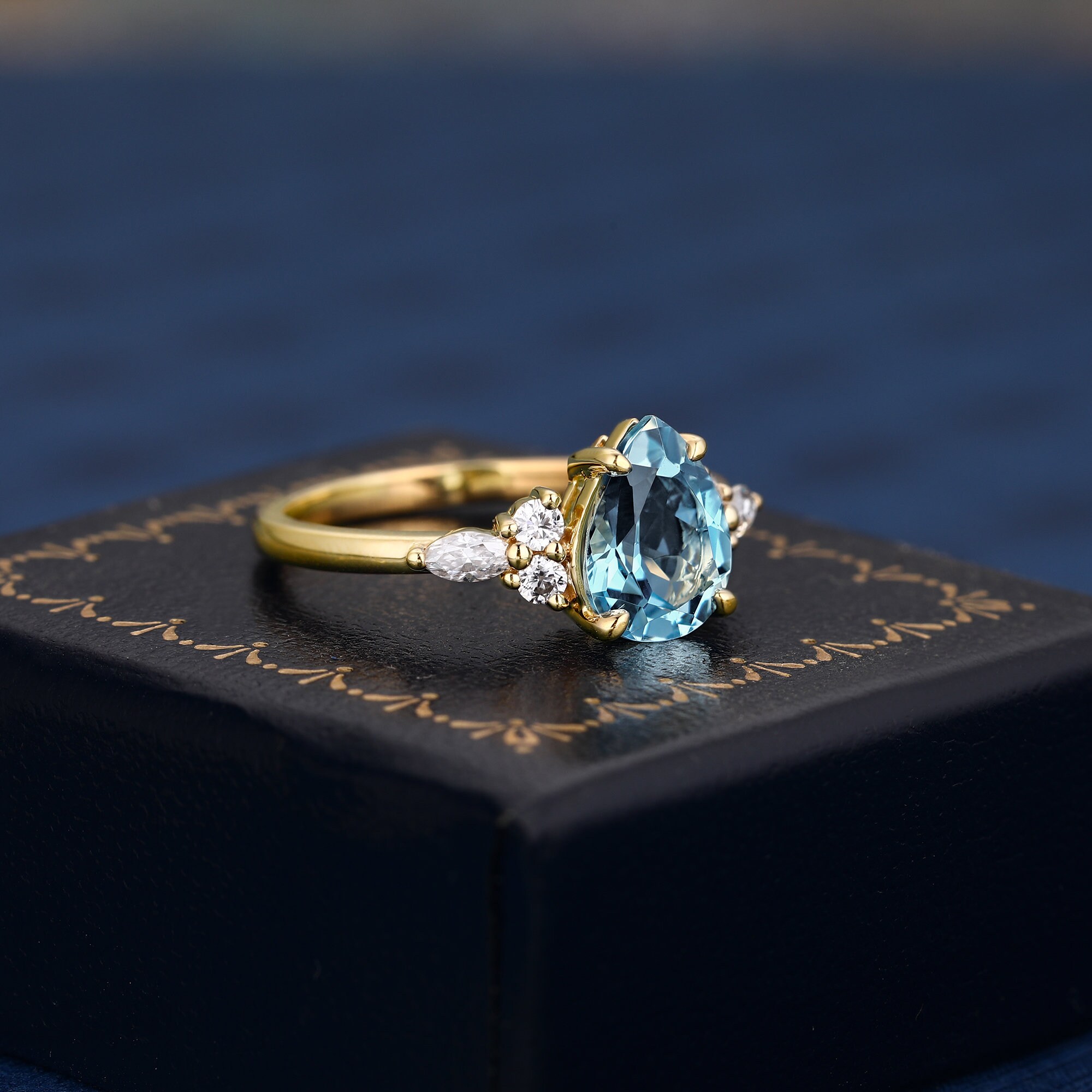 Teardrop Cut Natural Aquamarine K Solid Gold Ring for Engagement ...