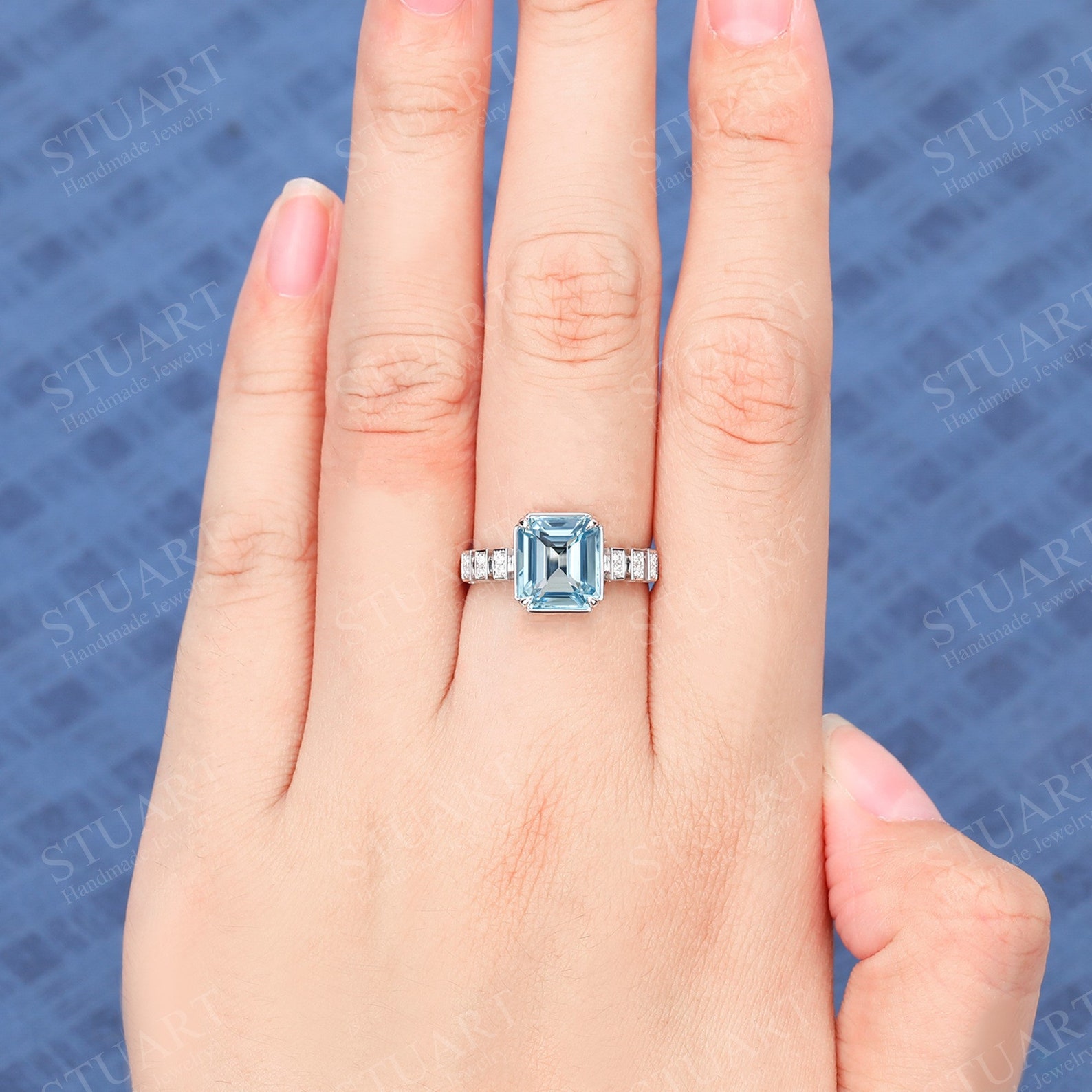2.95CT Emerald Cut Natural Aquamarine K Solid Gold Ring for Her ...