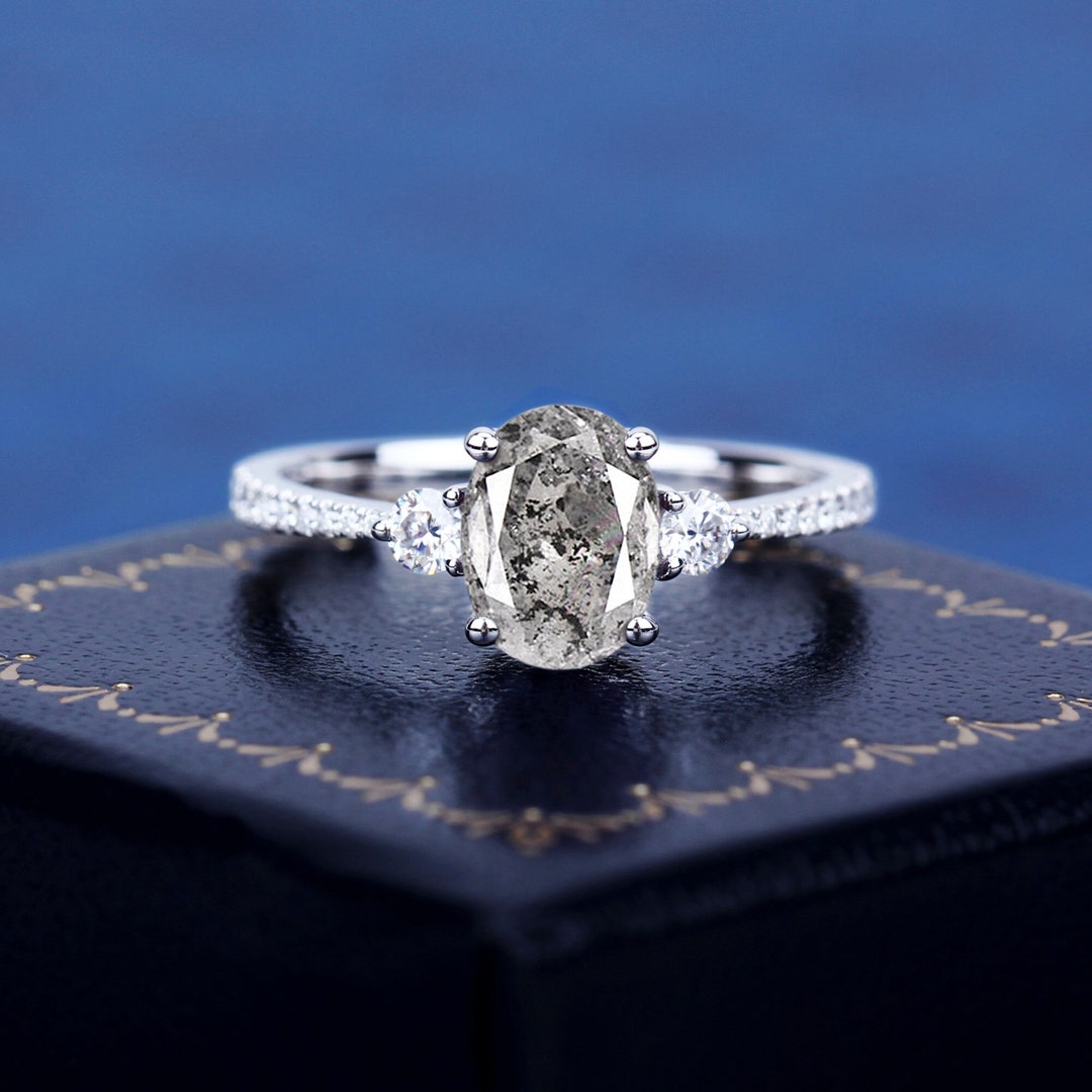 Oval Cut Natural Grey Diamond Ring 925 Sterling Silver Ring Handmade ...
