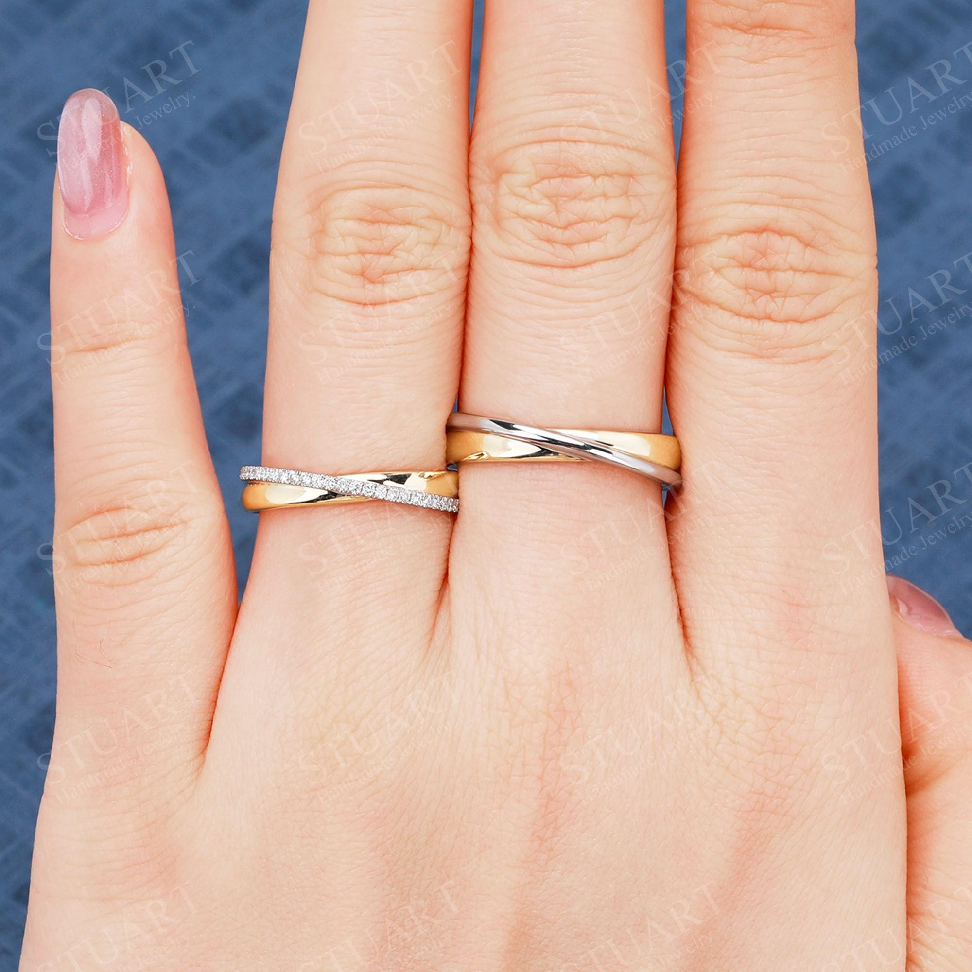Couples Diamond Bands 18K Two-tone Gold Wedding Band Engagement for ...