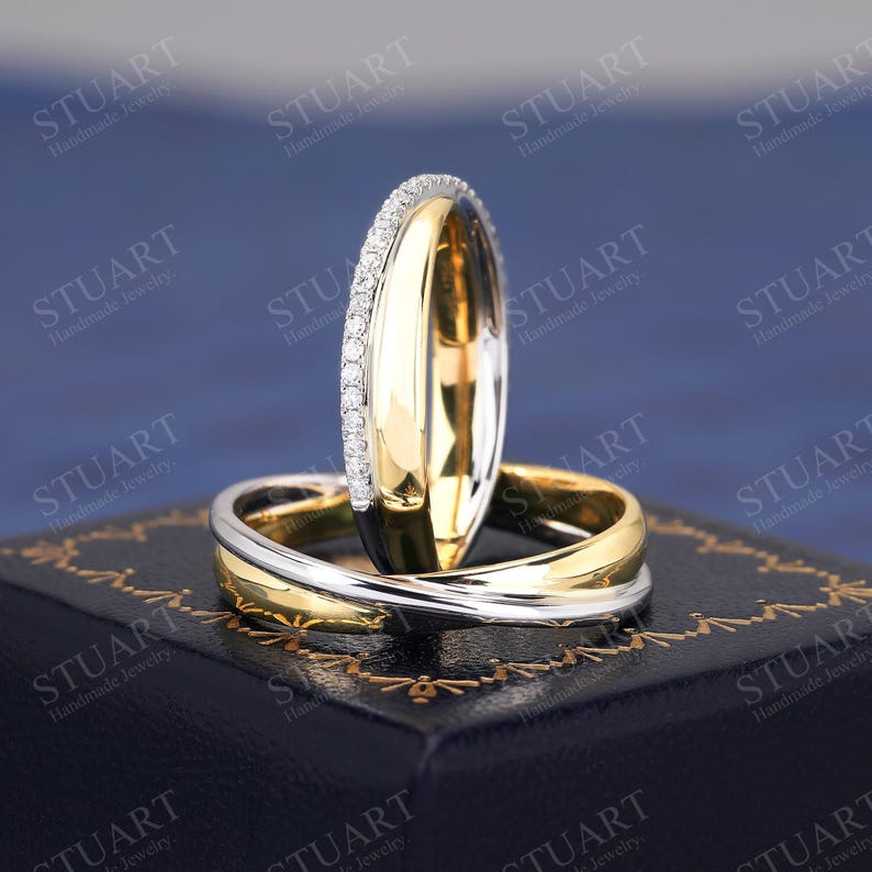 Couples Diamond Bands 18K Two-tone Gold Wedding Band Engagement for ...