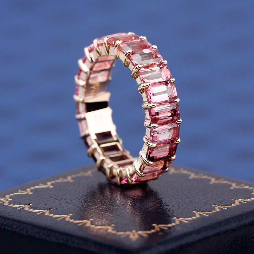 Natural Pink Tourmaline Eternity Band K Solid Gold Ring for Women ...