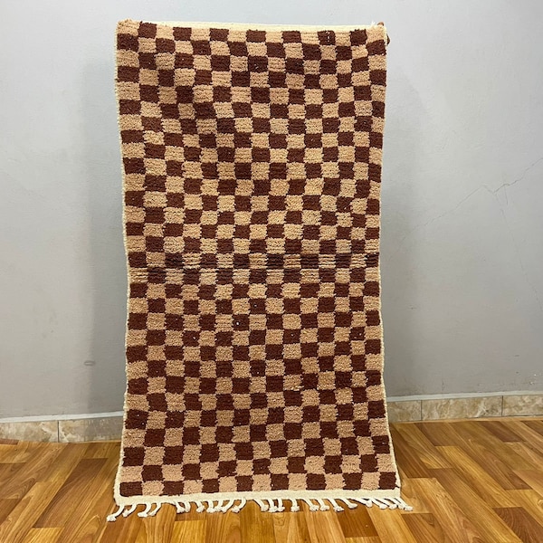 Brown and Cream Checkered Rug - Etsy