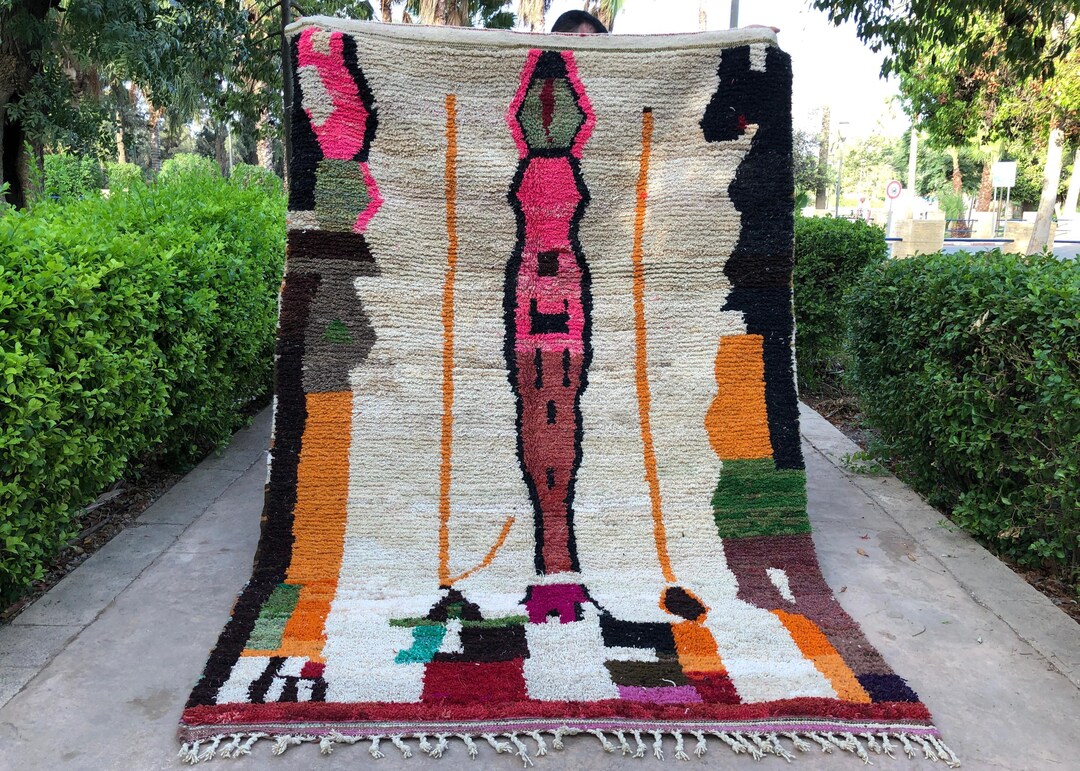Colorful Berber Sheep Wool Rug: Handwoven Moroccan Beni Ourain Carpet ...