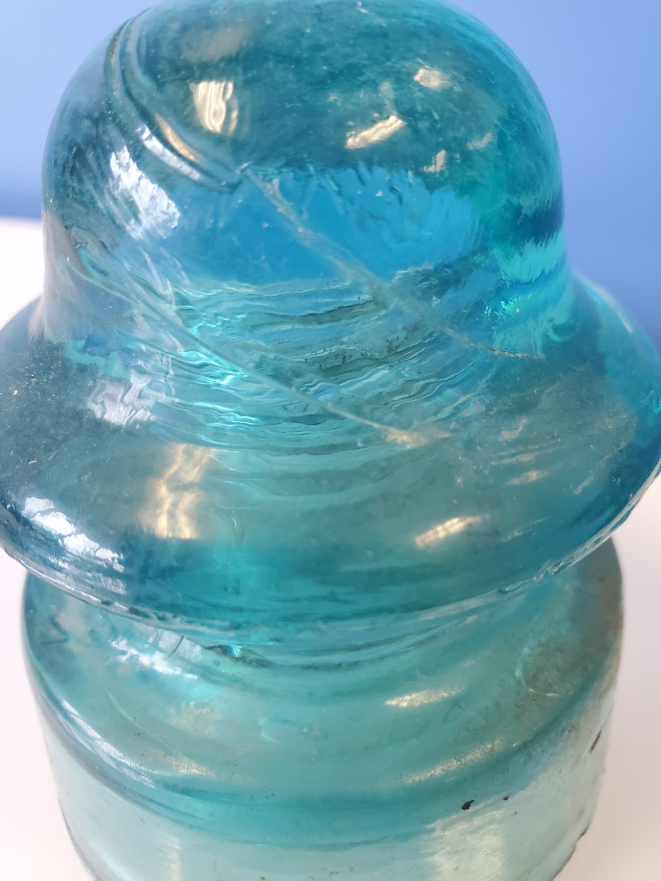 C1890-1920s No. 38-20 Aqua Glass Electric Telegraph Telephone Pole ...