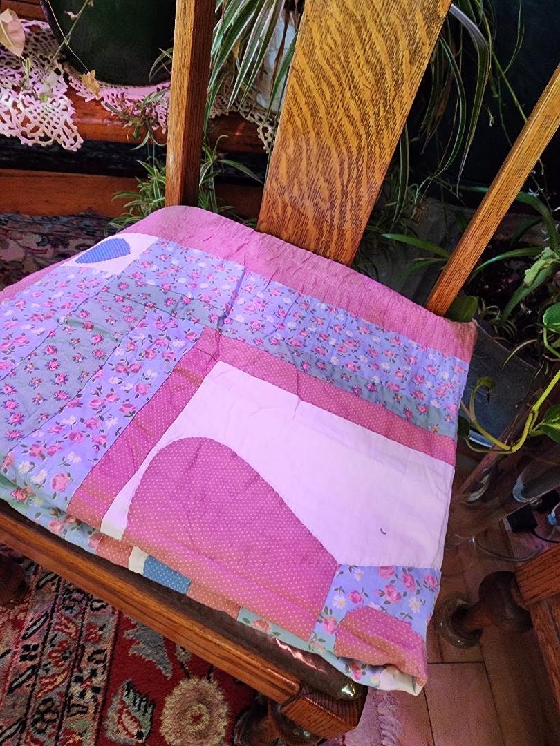 Vintage Sunbonnet Sue Handmade Pink & Blue Applique Quilted Wall ...