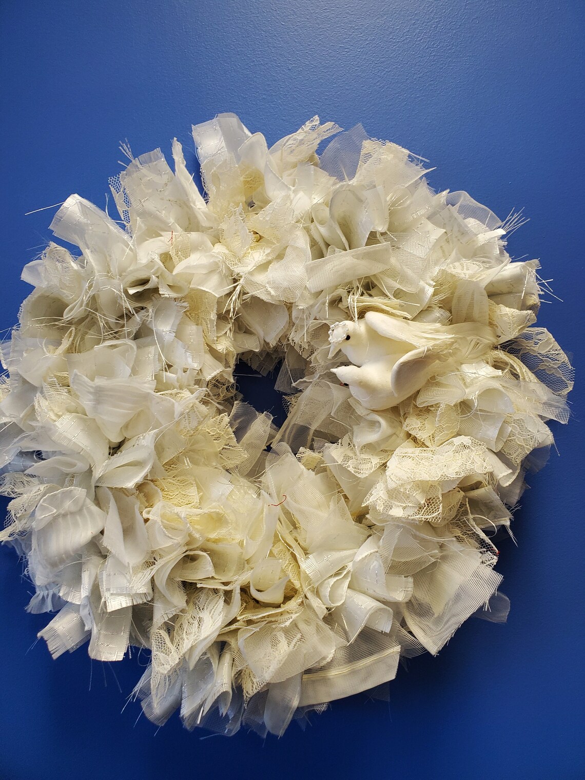 White Scrap Wreath, Wedding Rag Wreath, Fabric and Lace Wreath, 12 Inch ...