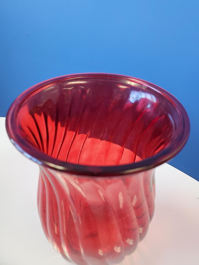 Vintage Red Vase With a Curve Pattern, Vase for Flowers, Ruby Red ...