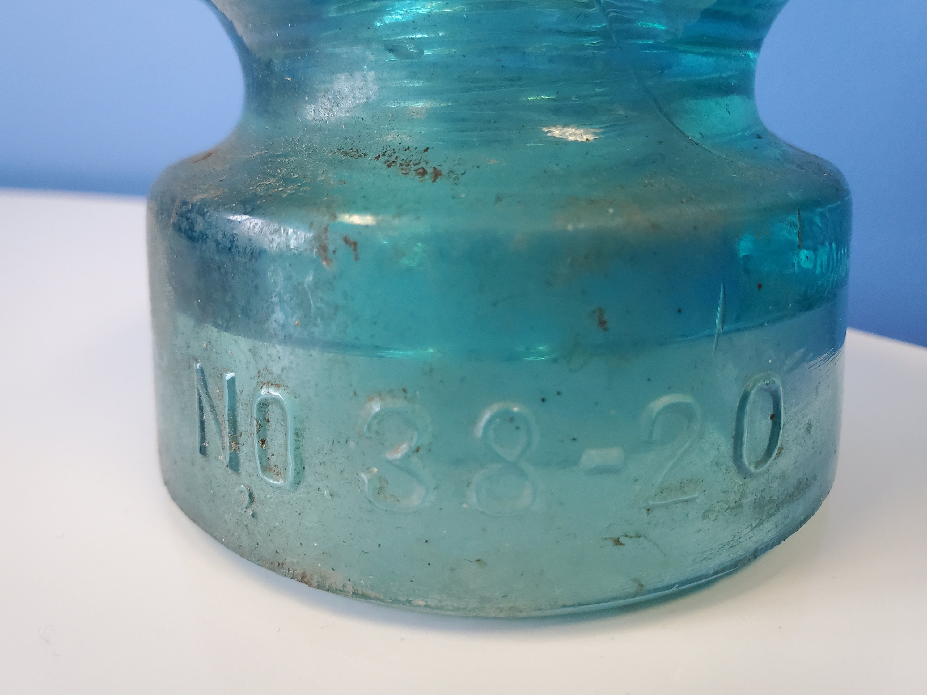 C1890-1920s No. 38-20 Aqua Glass Electric Telegraph Telephone Pole ...