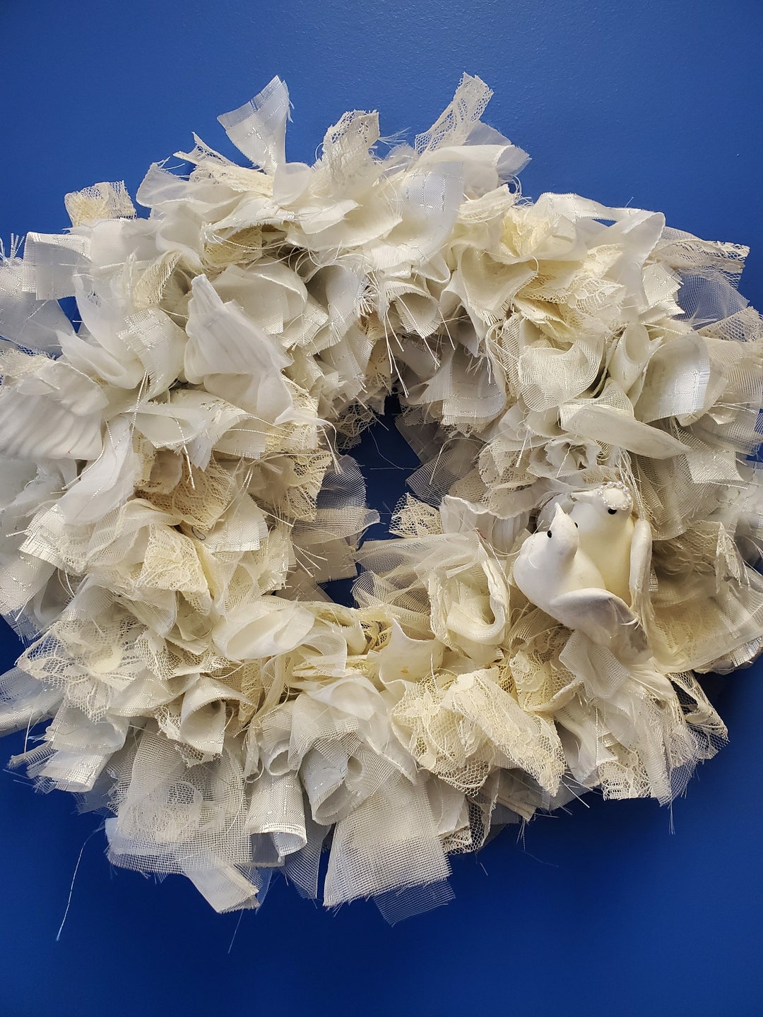 White Scrap Wreath, Wedding Rag Wreath, Fabric and Lace Wreath, 12 Inch ...