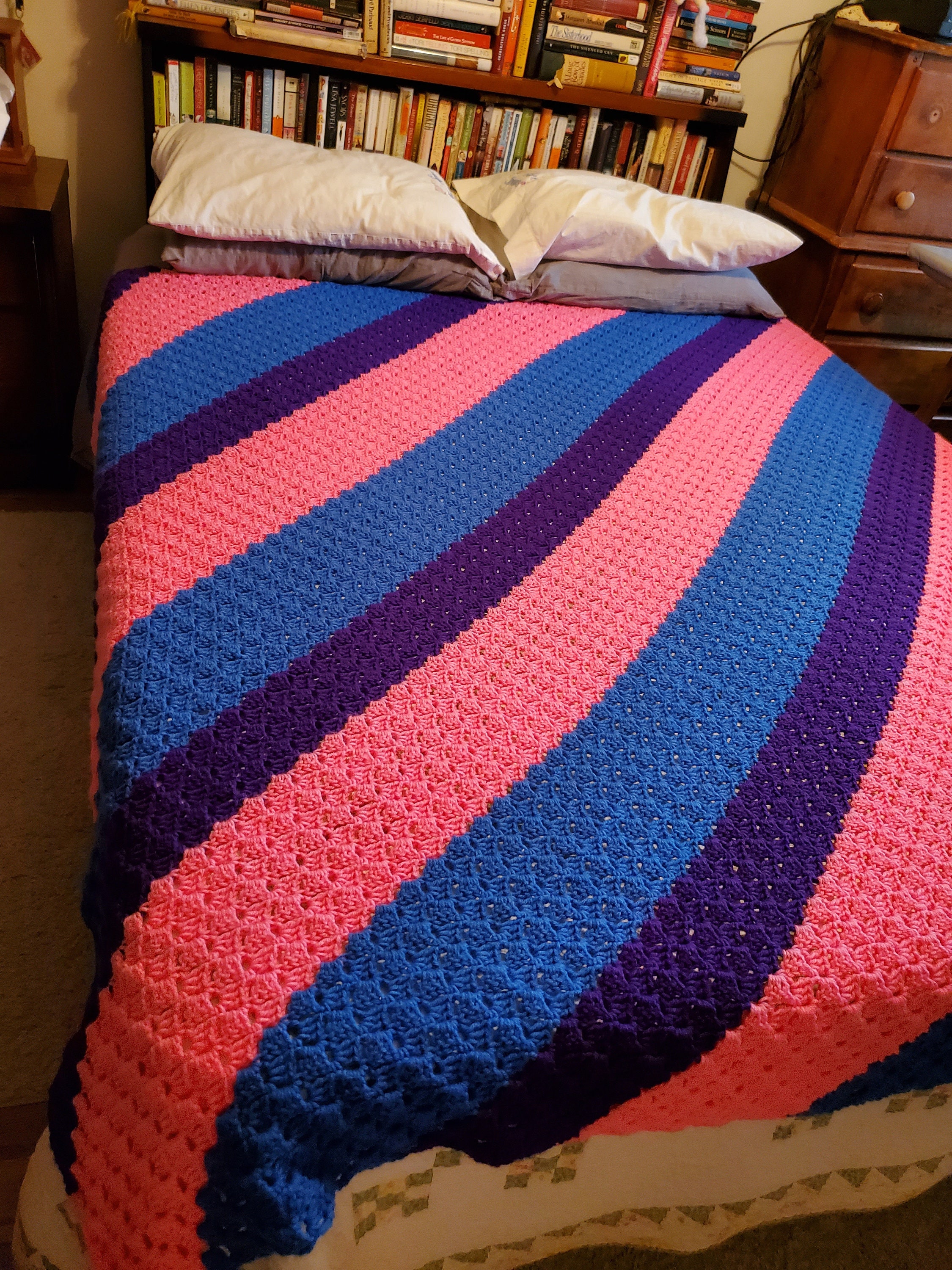 Bi-flag Colored Afghan Bi-sexual Pride Afghan Pink Blue and - Etsy