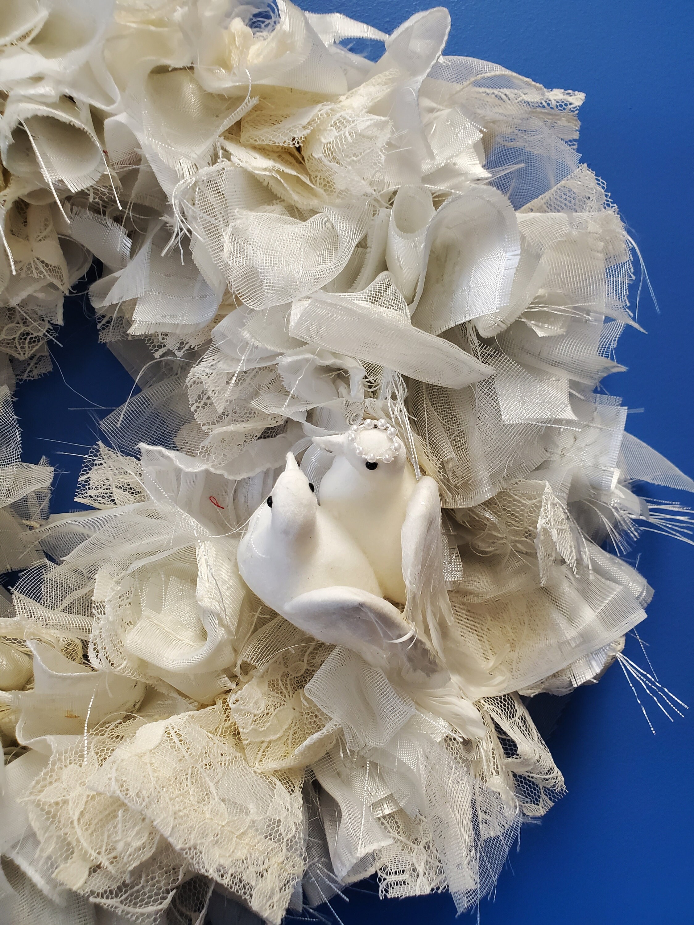 White Scrap Wreath, Wedding Rag Wreath, Fabric and Lace Wreath, 12 Inch ...