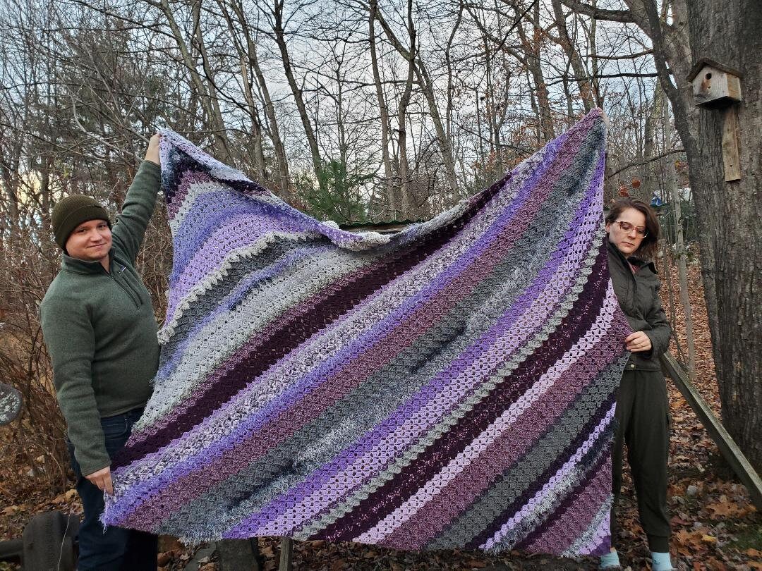 Maroon, Gray, and Purple Afghan, Fuzzy Crocheted Afghan, Handmade ...