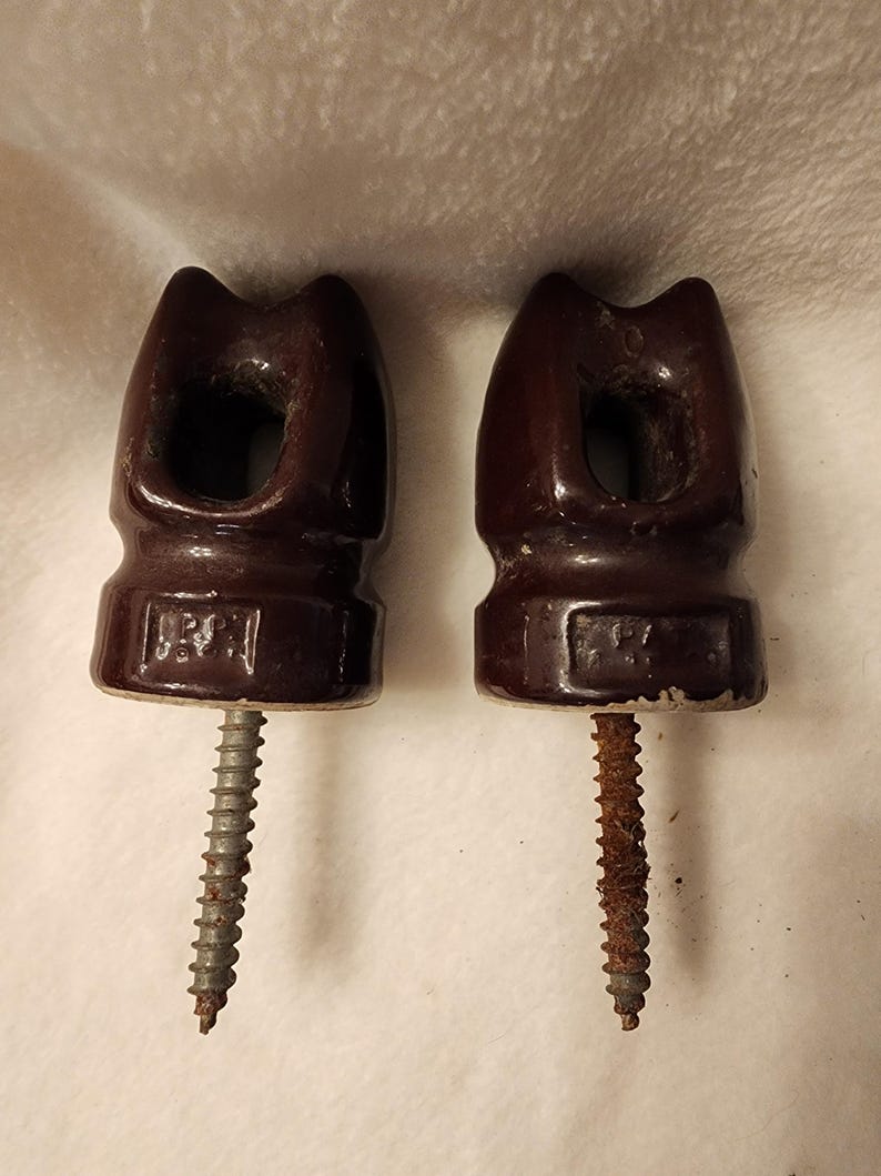 Pair of Vintage Brown Porcelain Telephone Insulators With Screw for ...