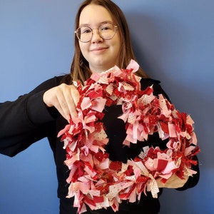Red and Pink Heart Scrap Wreath, Valentine Rag Wreath, Fabric Wreath ...