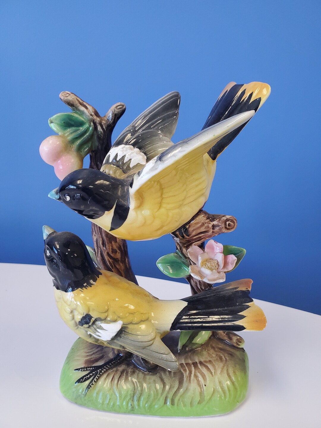 Ceramic Bird Figurine, Oriole Statue, Two Orioles One Hanging on to a ...