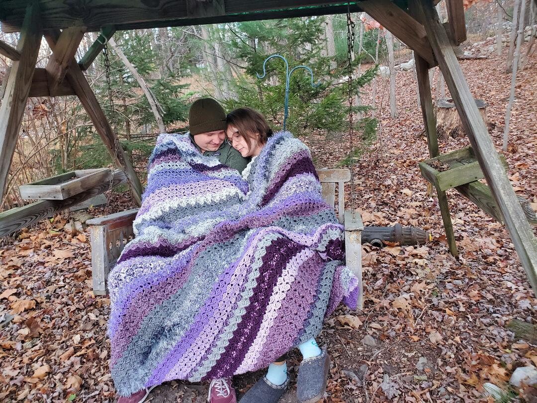 Maroon, Gray, and Purple Afghan, Fuzzy Crocheted Afghan, Handmade ...
