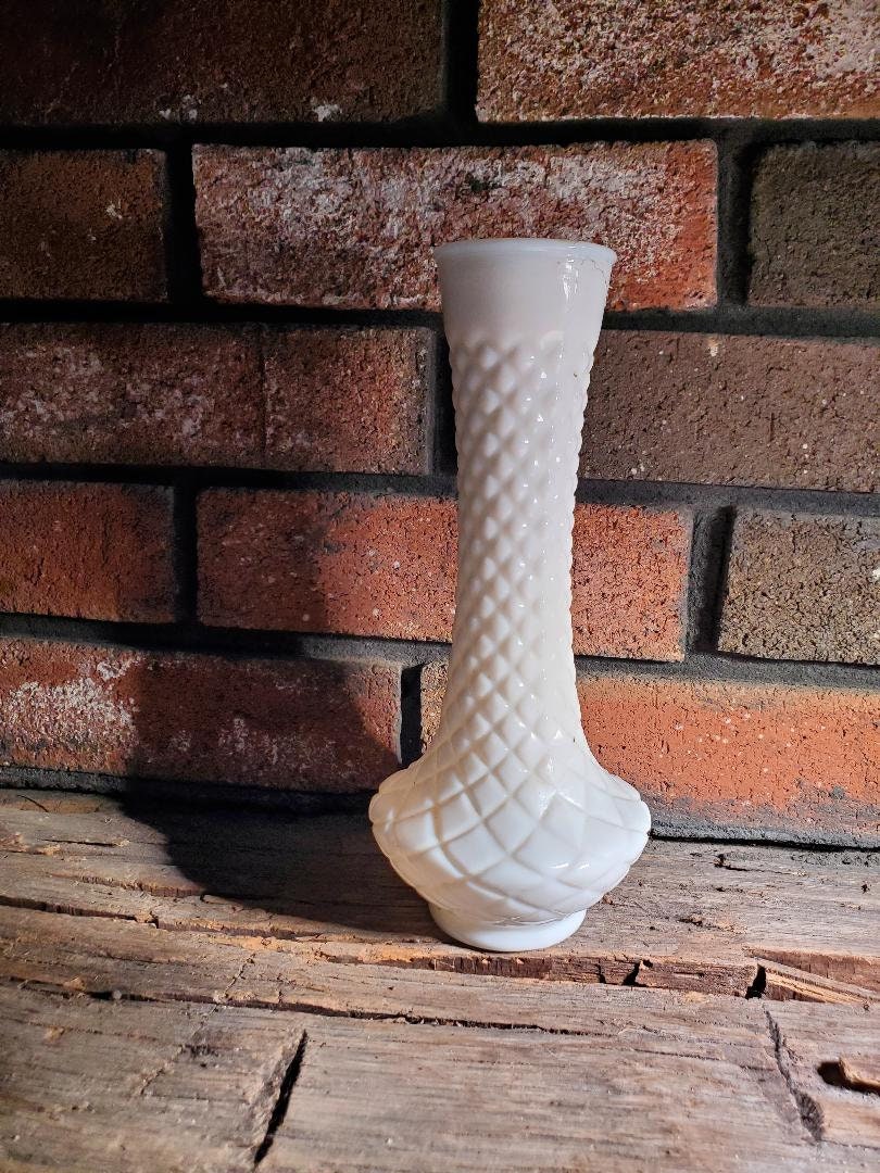 Vintage Randall Milk Glass Diamond Pattern Bud Vase, Collectible Vase ...