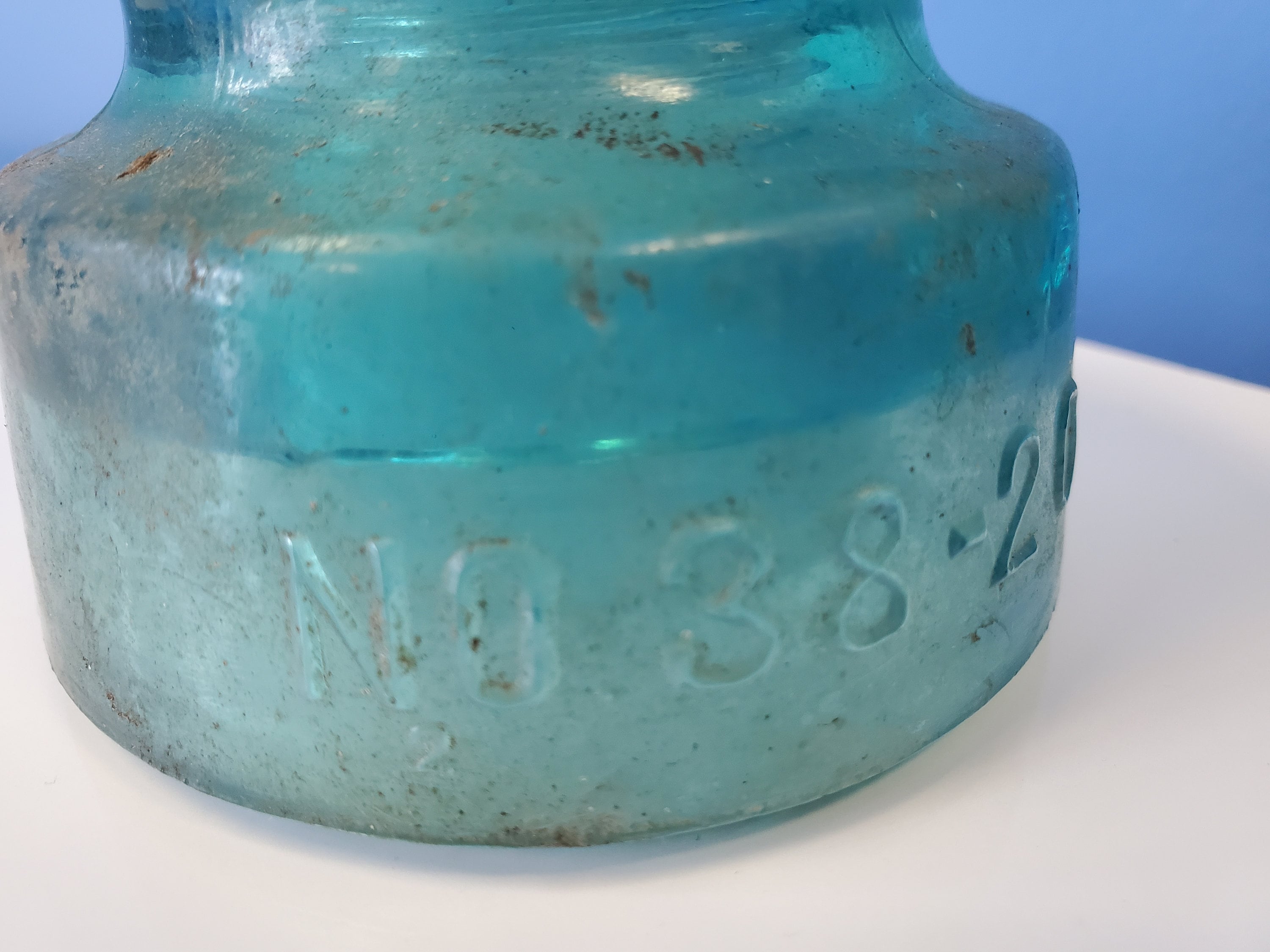 C1890-1920s No. 38-20 Aqua Glass Electric Telegraph Telephone Pole ...