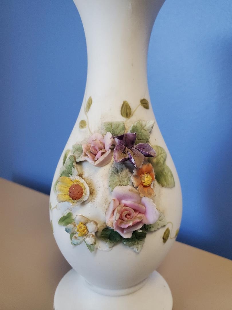 Lefton China Hand-painted White Bud Vase With Flowers, Vintage Lefton ...
