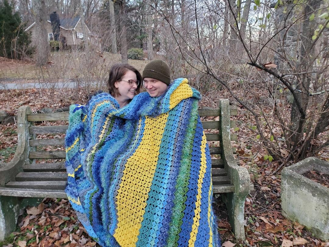Blue, Green, and Yellow Afghan, Fuzzy Crocheted Afghan, Handmade ...