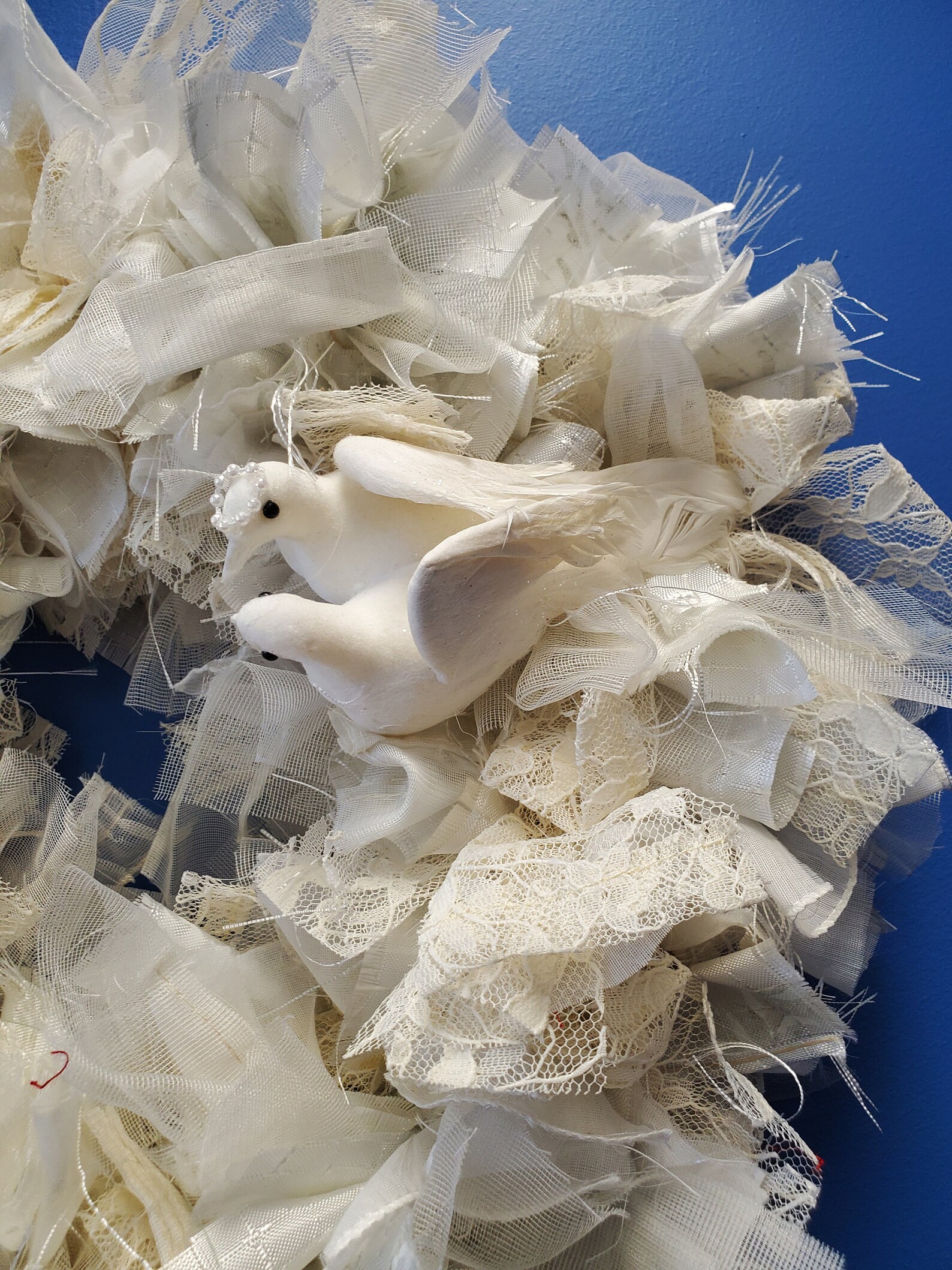 White Scrap Wreath, Wedding Rag Wreath, Fabric and Lace Wreath, 12 Inch ...