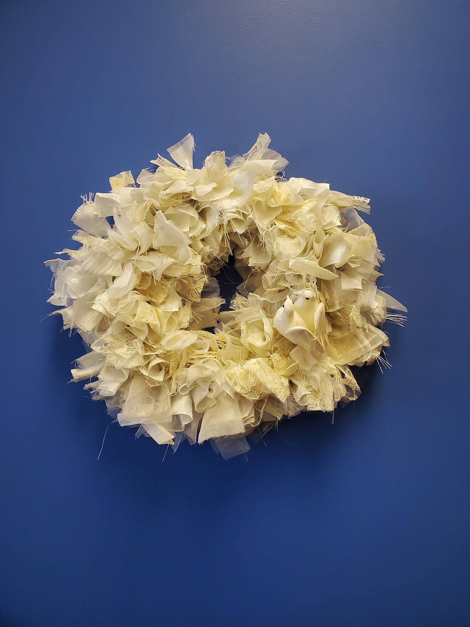 White Scrap Wreath, Wedding Rag Wreath, Fabric and Lace Wreath, 12 Inch ...