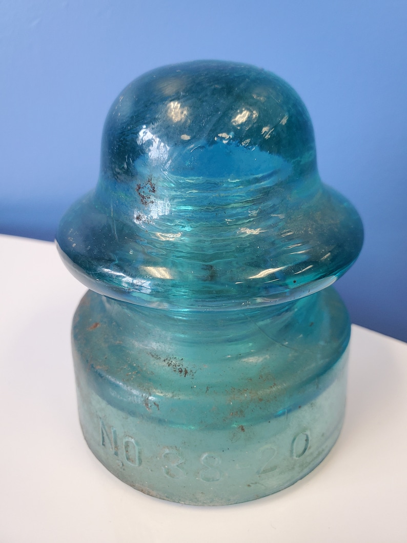 C1890-1920s No. 38-20 Aqua Glass Electric Telegraph Telephone Pole ...