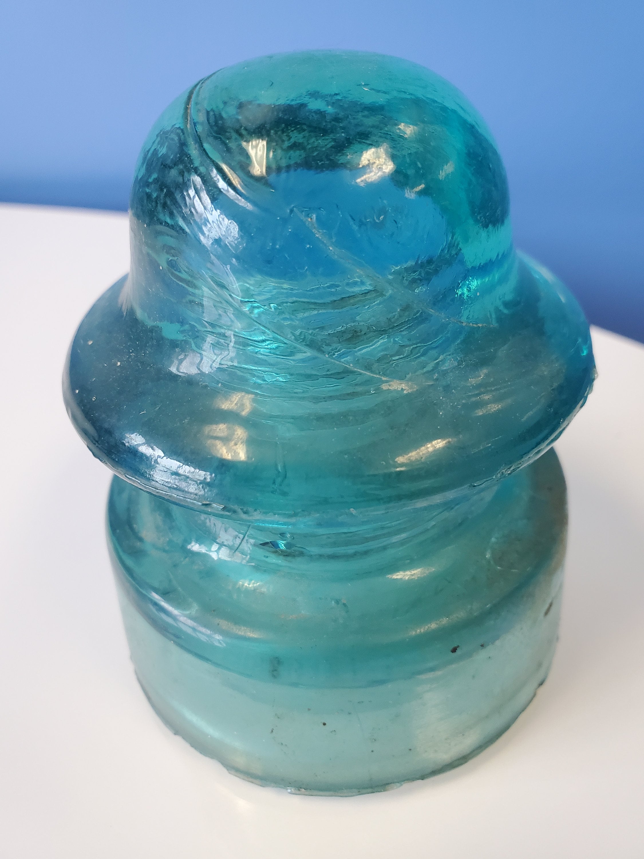 C1890-1920s No. 38-20 Aqua Glass Electric Telegraph Telephone Pole ...