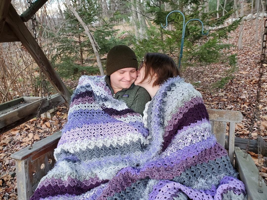 Maroon, Gray, and Purple Afghan, Fuzzy Crocheted Afghan, Handmade ...