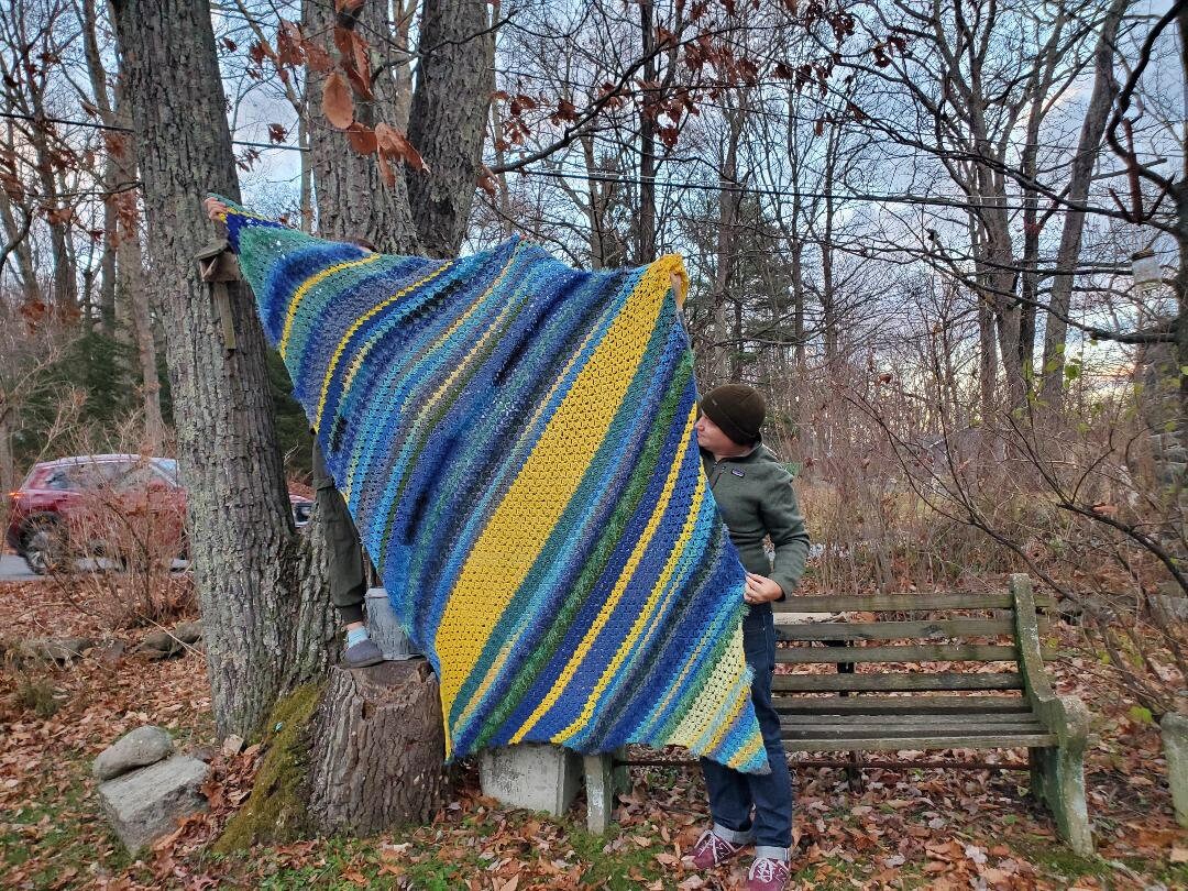 Blue, Green, and Yellow Afghan, Fuzzy Crocheted Afghan, Handmade ...