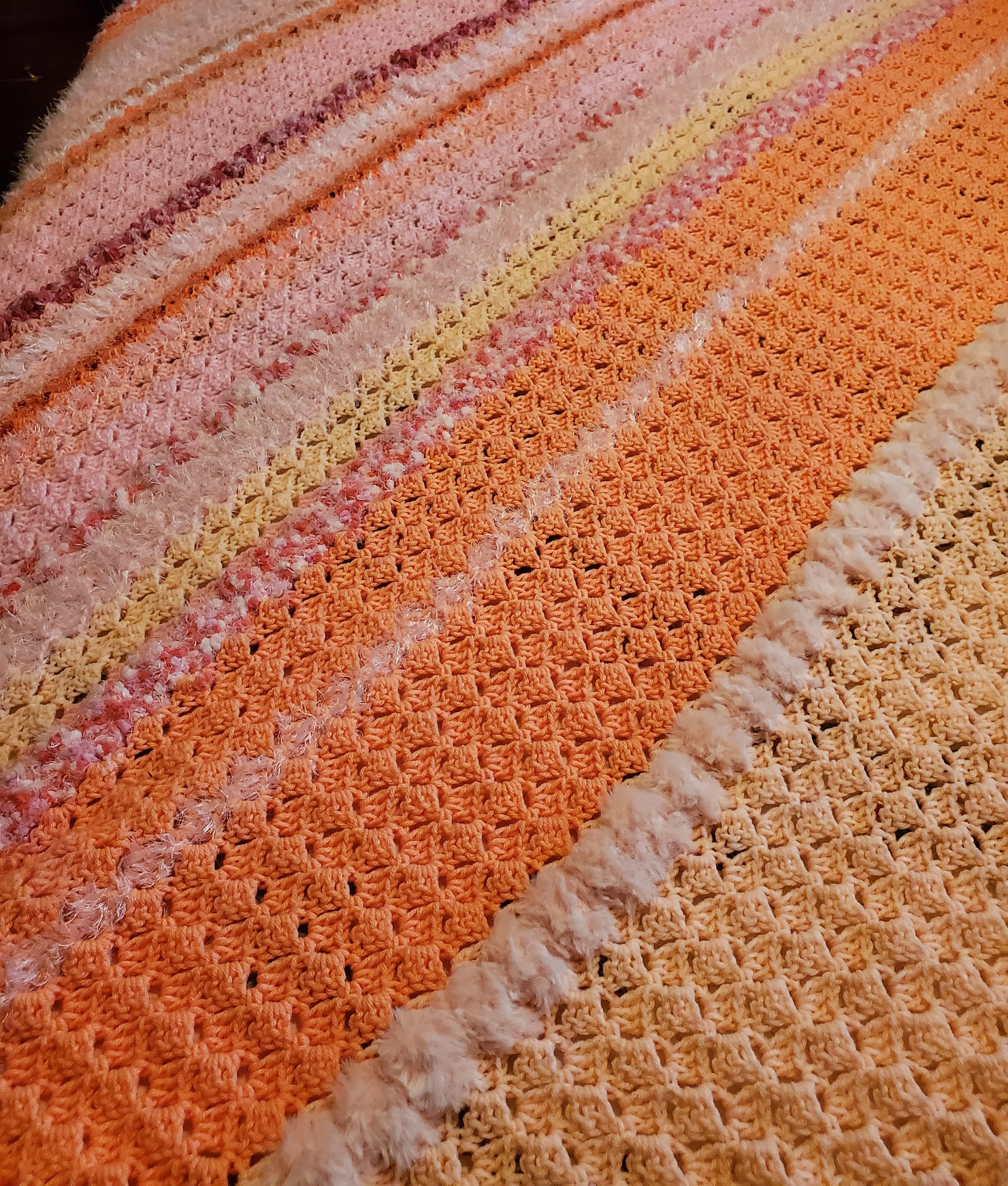 Pink and Peach Afghan, Fuzzy Crocheted Afghan, Handmade Blanket, Pink ...