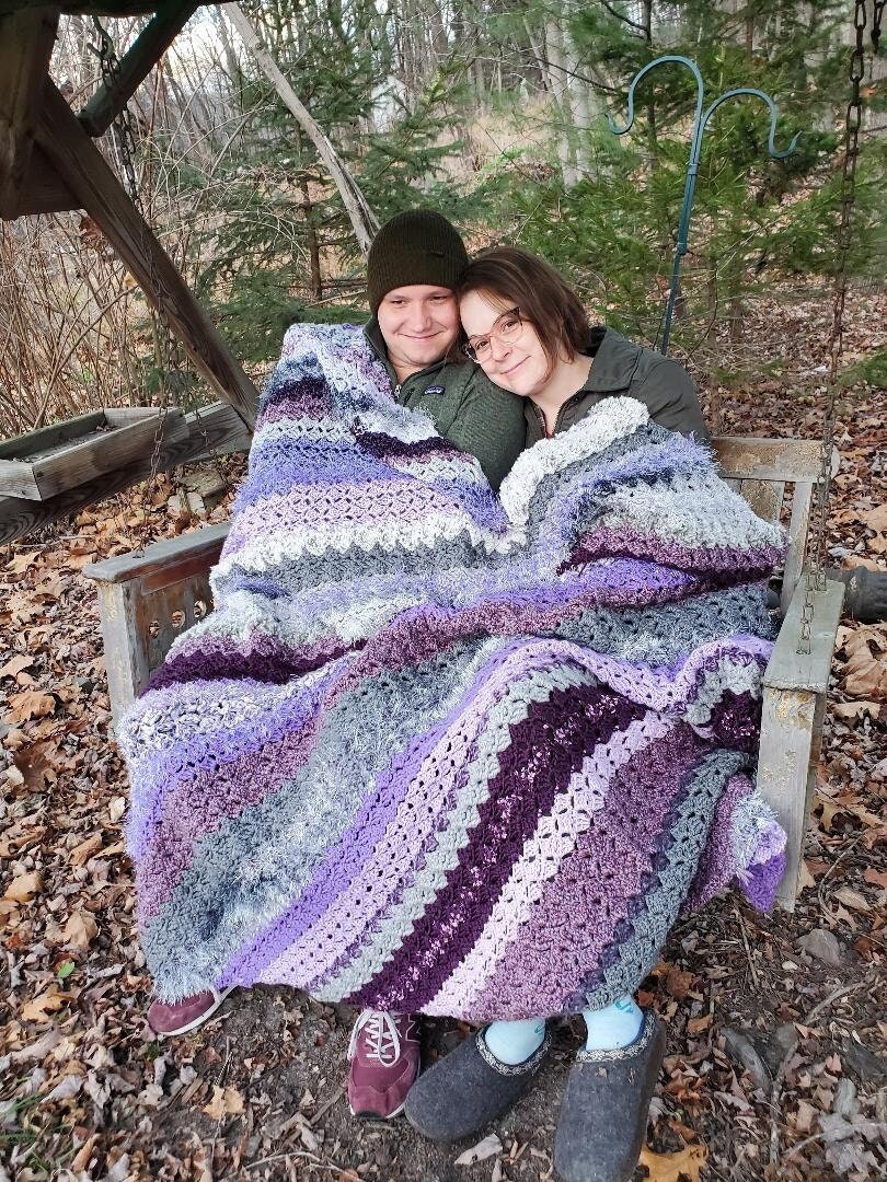 Maroon, Gray, and Purple Afghan, Fuzzy Crocheted Afghan, Handmade ...