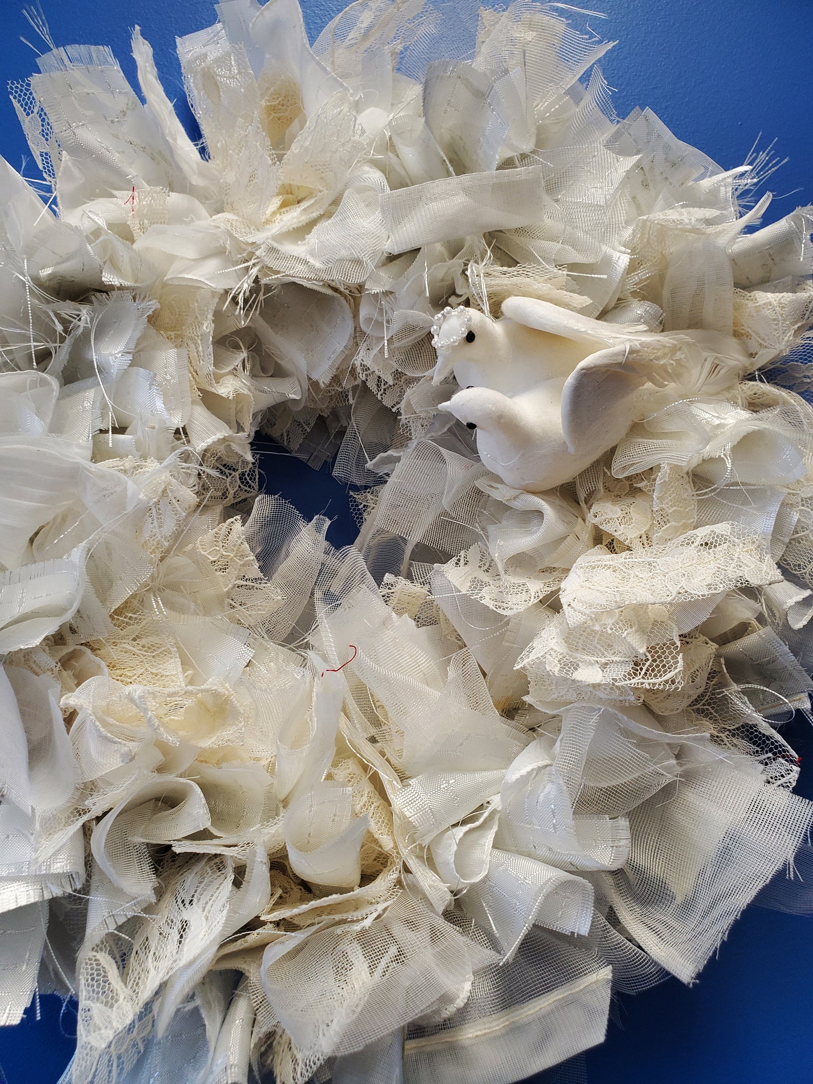White Scrap Wreath, Wedding Rag Wreath, Fabric and Lace Wreath, 12 Inch ...