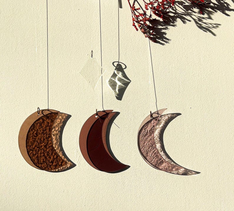 Glass Moon Phases and Star Set – Hand-cut Hanging Lunar Décor ...