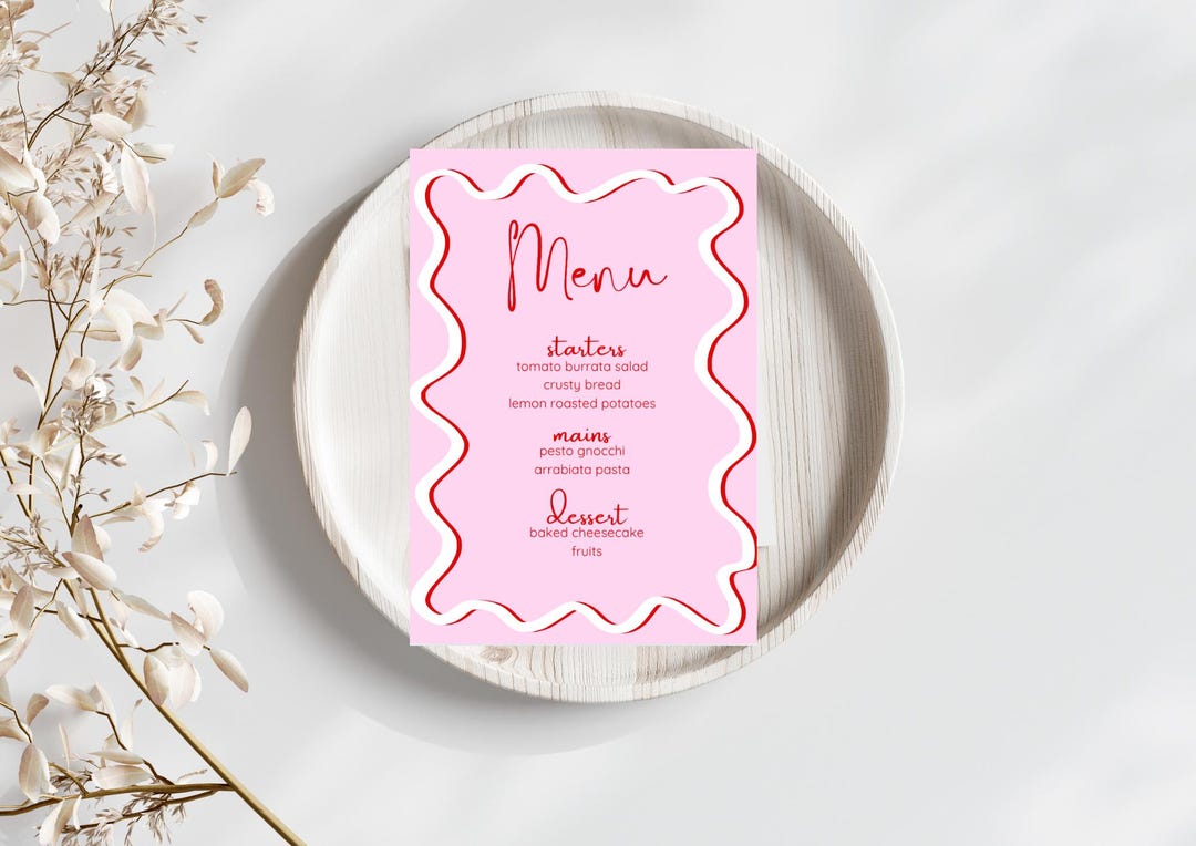 Editable Pink and Red Wavy Menu Template – Modern Design for Events ...