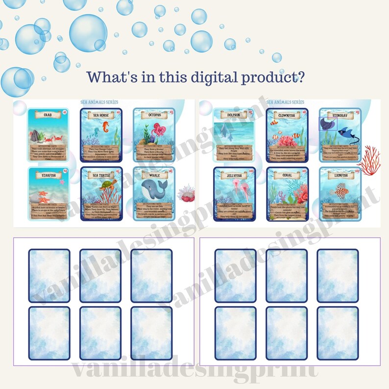 Sea Animals Flashcards: Fun Ocean Learning Cards (A4 Digital Download ...