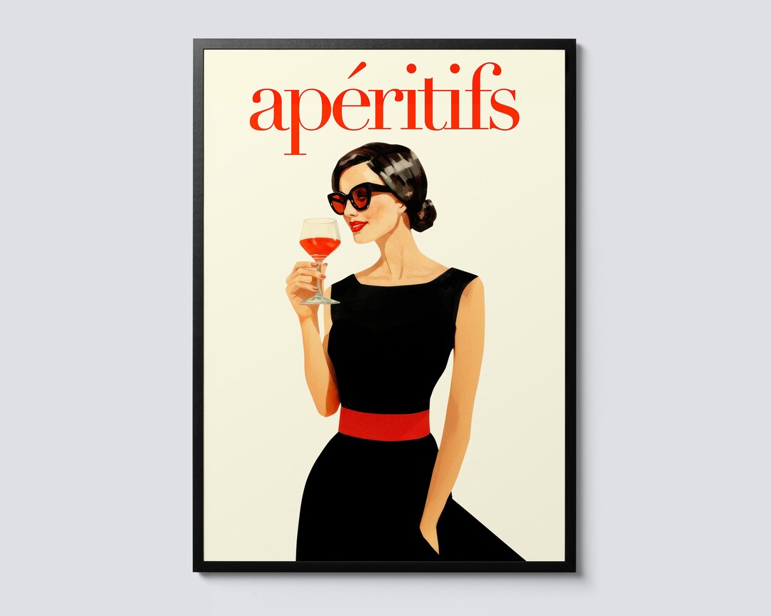 Aperitifs Vintage Alcohol Poster, Retro Cocktail Art Print, Wall Decor ...
