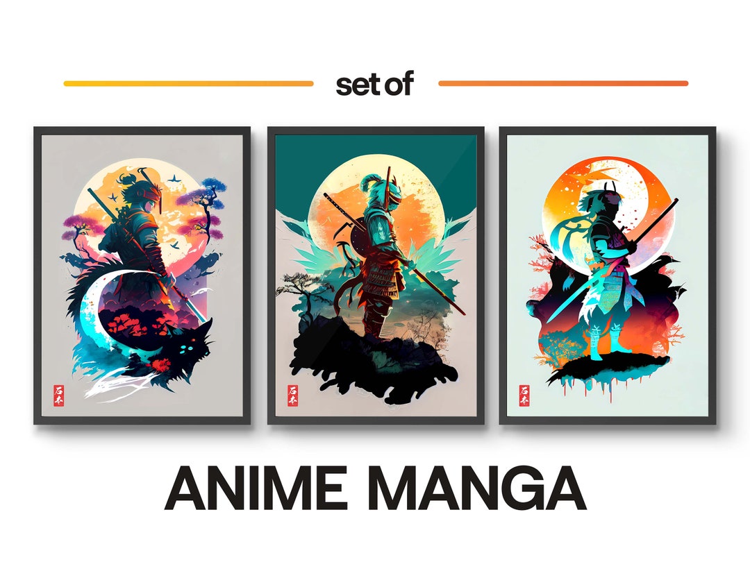 Set of 3 Anime Poster, Japanese Samurai Print, Modern Ethereal, Fantasy ...