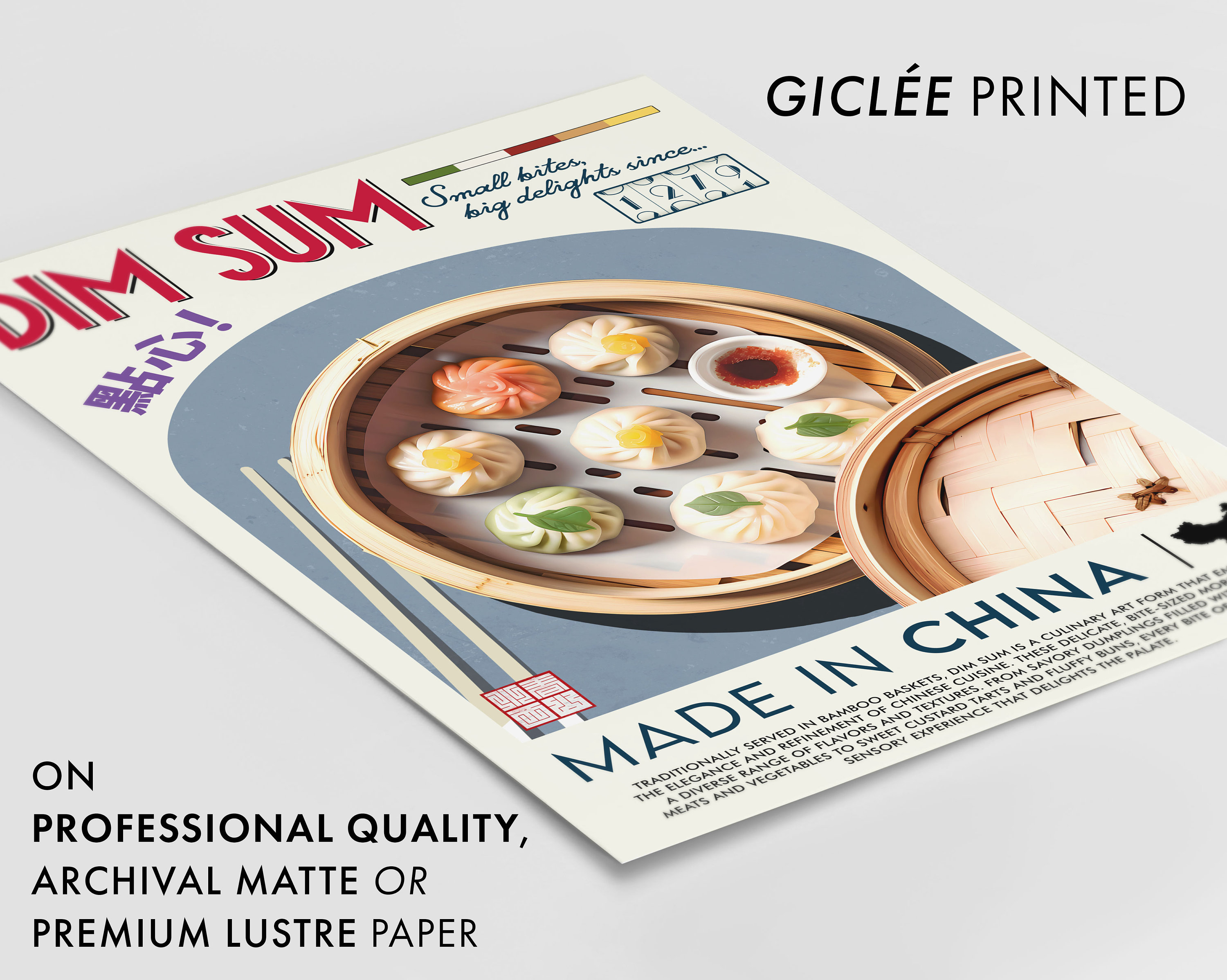 Dim Sum Poster, Food Print, Modern Kitchen Decor, Chinese Food, Chef ...